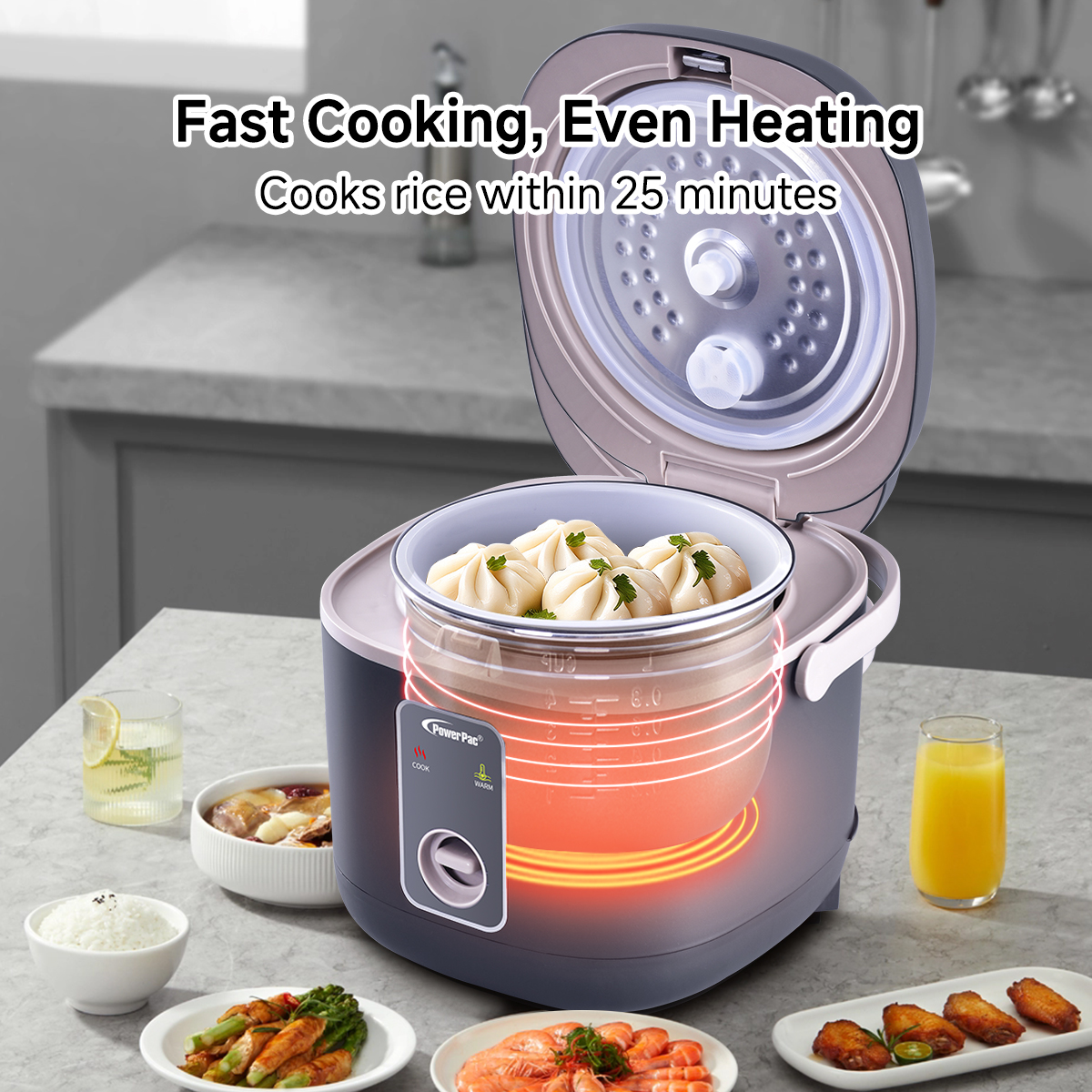 PowerPac Rice Cooker 0.8L with Steamer & non-stick Inner Pot (PPRC610 ...