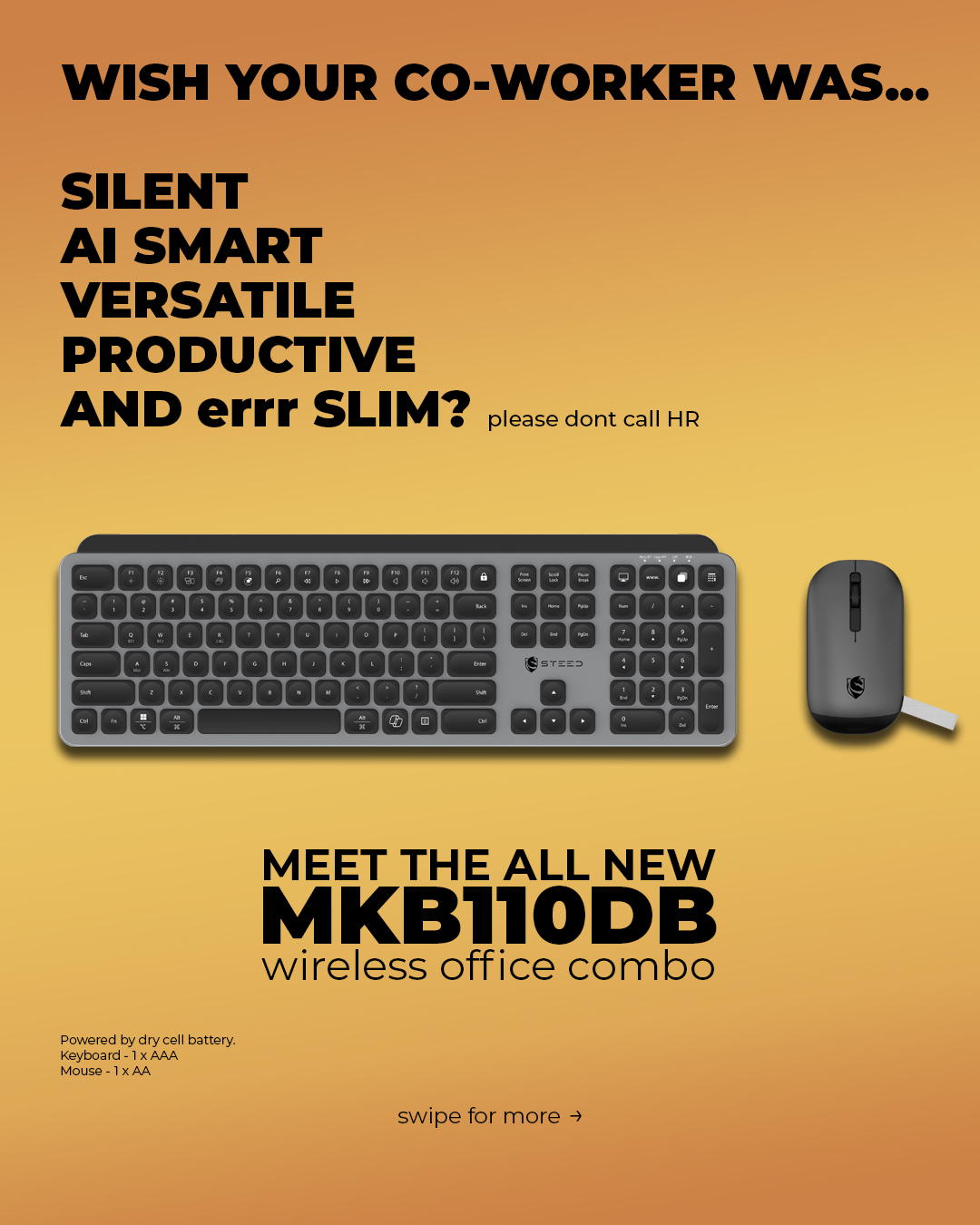 Steed Silent Wireless Keyboard and Mouse Combo MKB110DB | Shopee Singapore