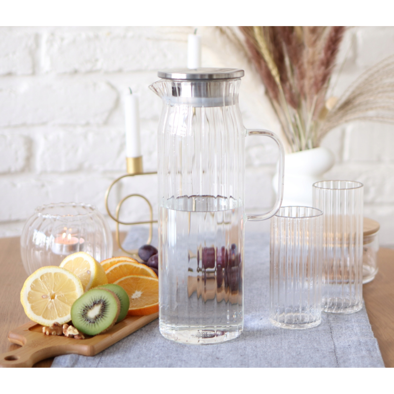 WIlmax Thermo Glass Jug with Stainless Steel Lid [1000ml/1500ml/2100ml/2500ml] / For Hot and ...