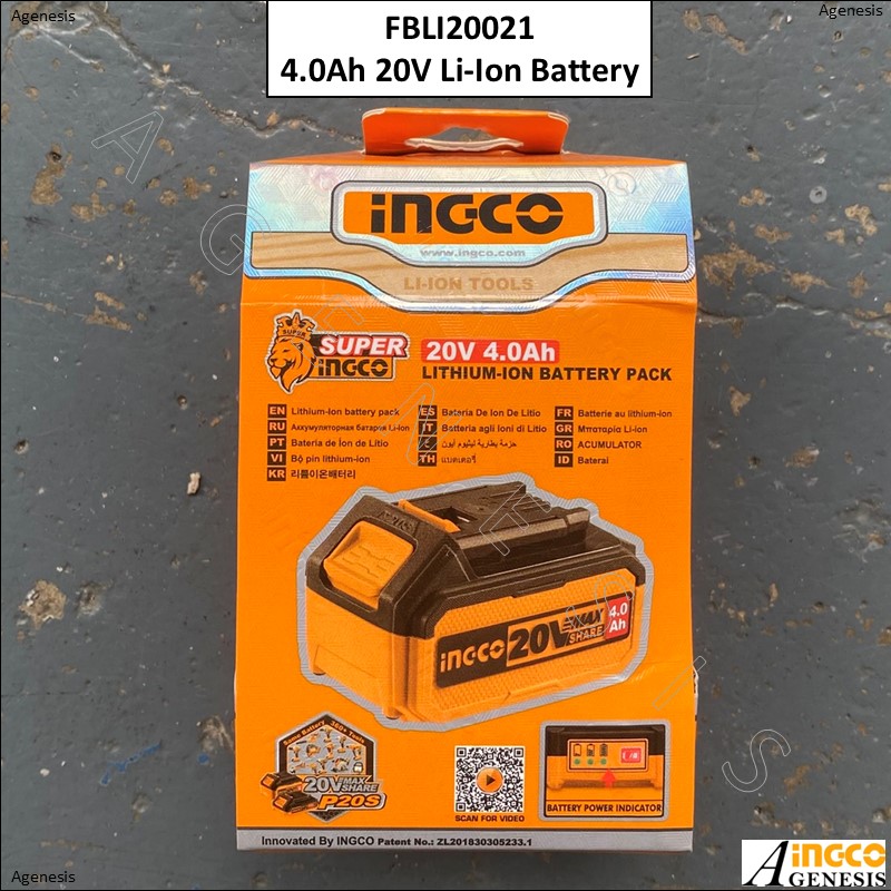 INGCO 20V Li-Ion Battery 2.0Ah FBLI20011 / 4.0Ah FBLI2002 / 5.0Ah ...