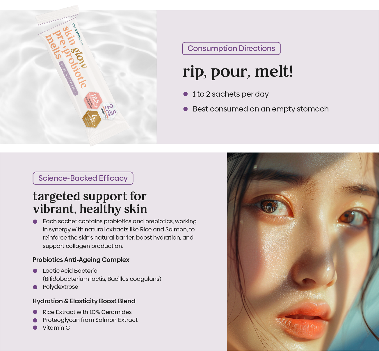 Purest Co Skin Glow Pre+Probiotic Melts (Hydration & Elasticity Boost ...