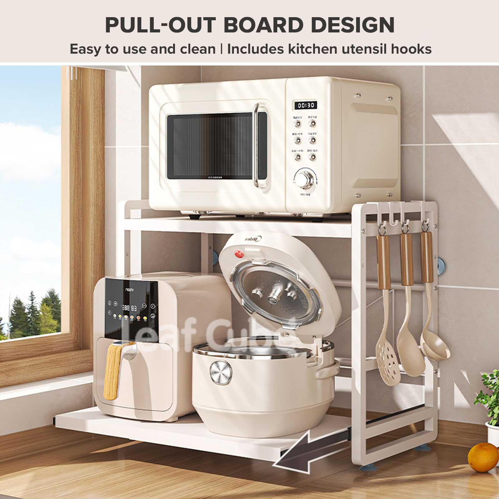 LeafCube Microwave Pull Out Rack Adjustable Oven Rack Kitchen Organizer ...
