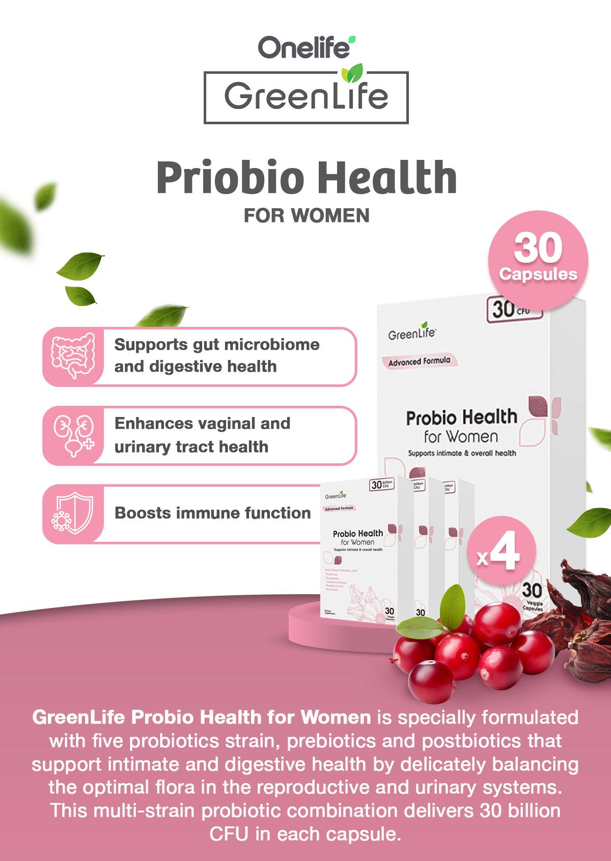[Bundle of 4] [Upgraded Formula] GreenLife Probio Health for Women 30B ...