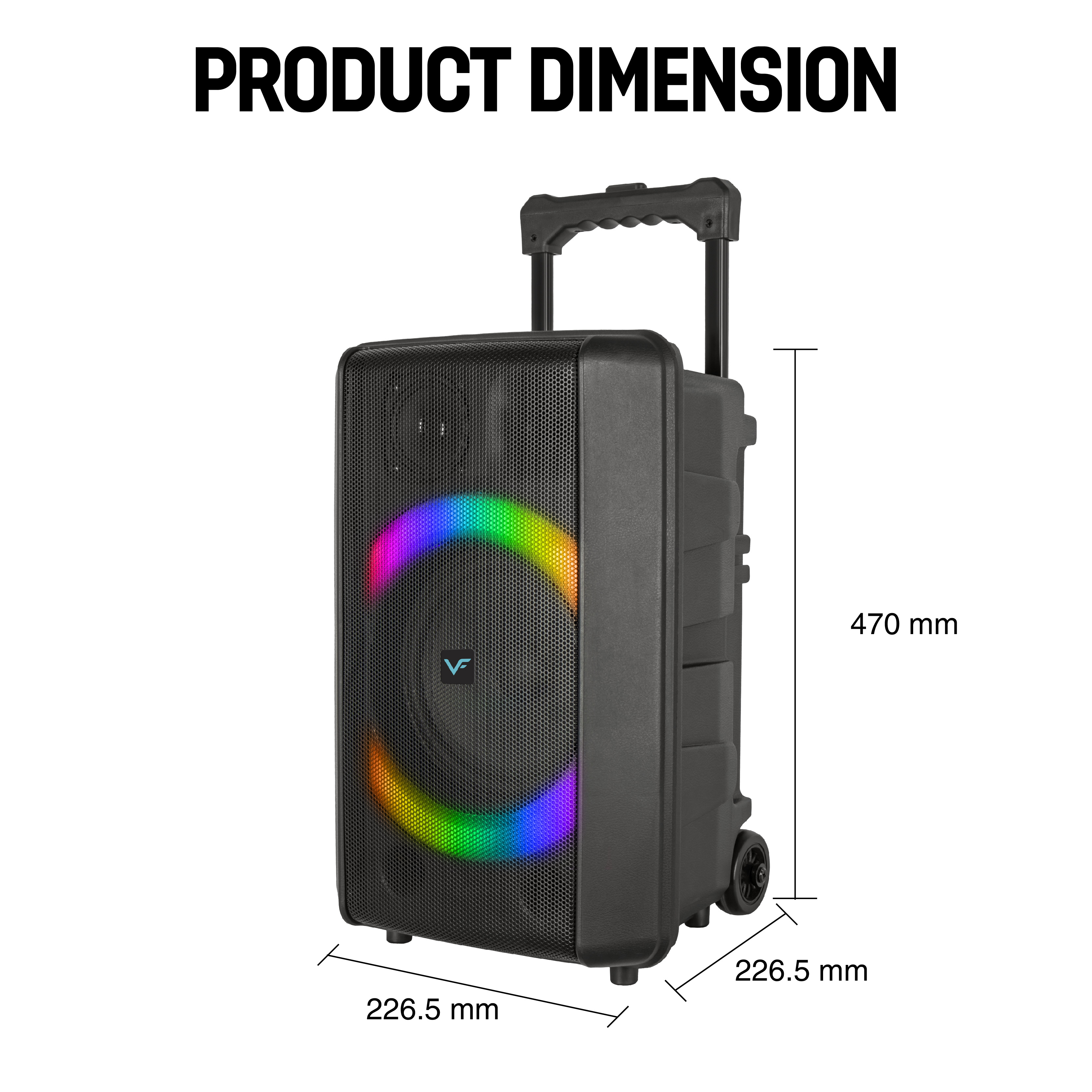 VINNFIER TANGO 600 WMV Portable Trolley Bluetooth Speaker RGB Lights, with 2 Wireless Microphone ...