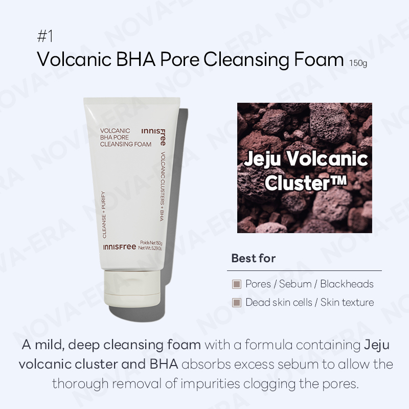 [NOVA-ERA] INNISFREE Volcanic BHA Green Tea Amino Bija Trouble Cleansing Foam Exfoliating ...