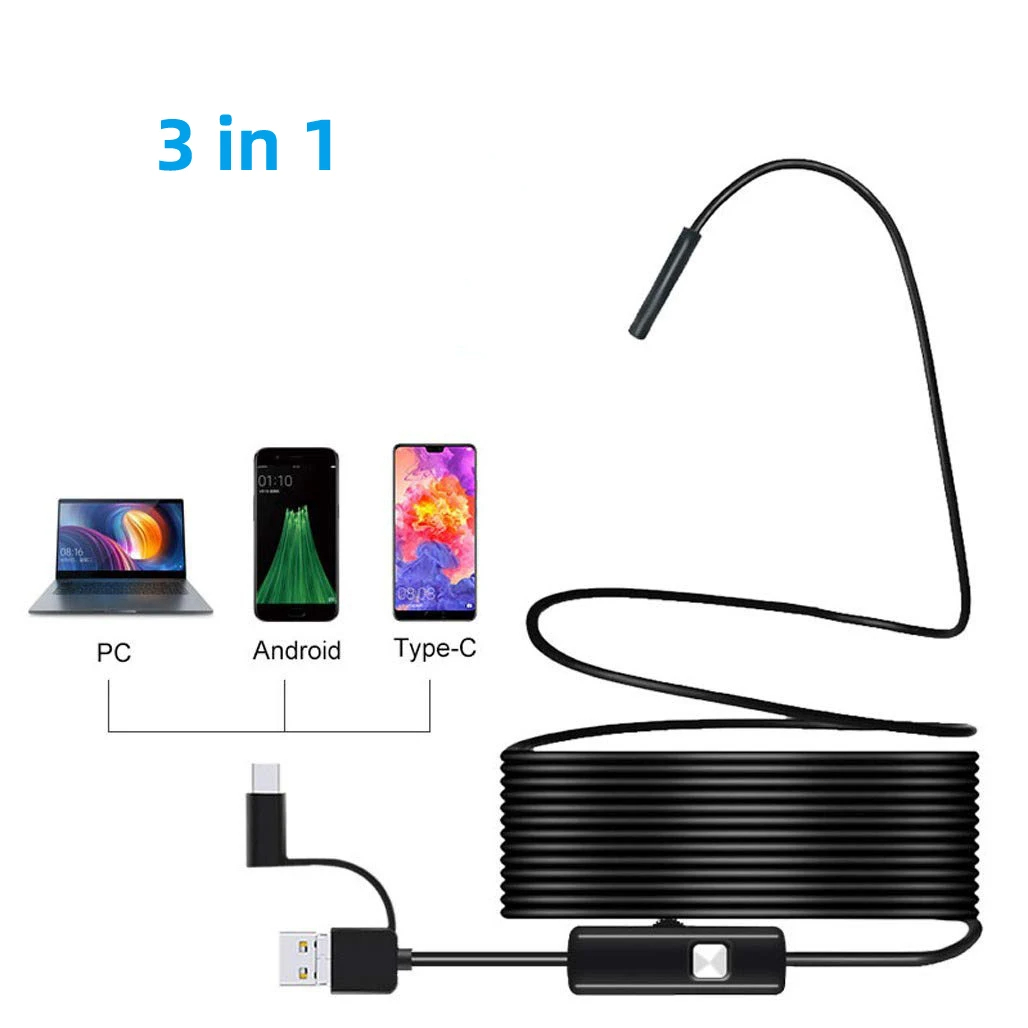 3 in 1 USB Type C Endoscope Camera 1080P Borescope Sewer Camera 8mm ...