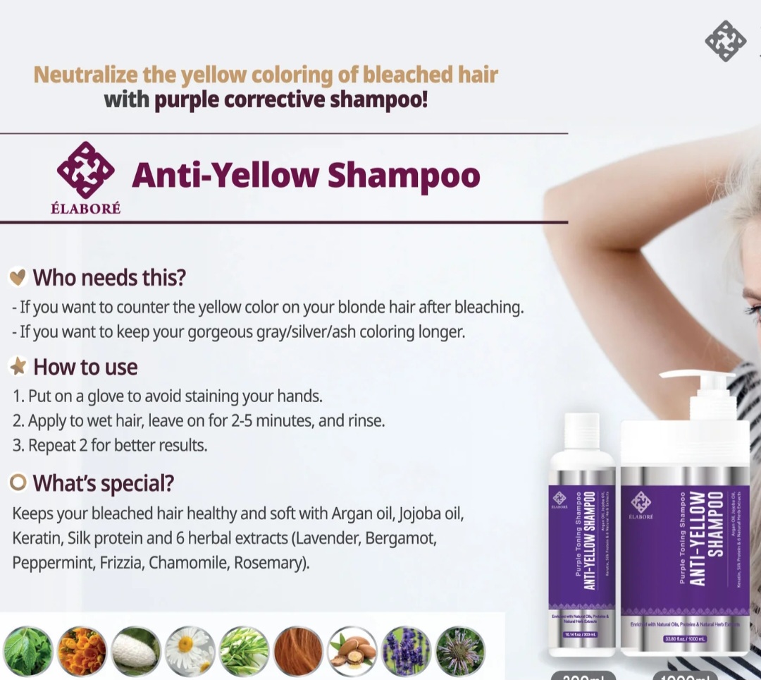 [ELABORE] Anti-Yellow Shampoo 2 Types 300/1000ml, Ideal For highlighted ...