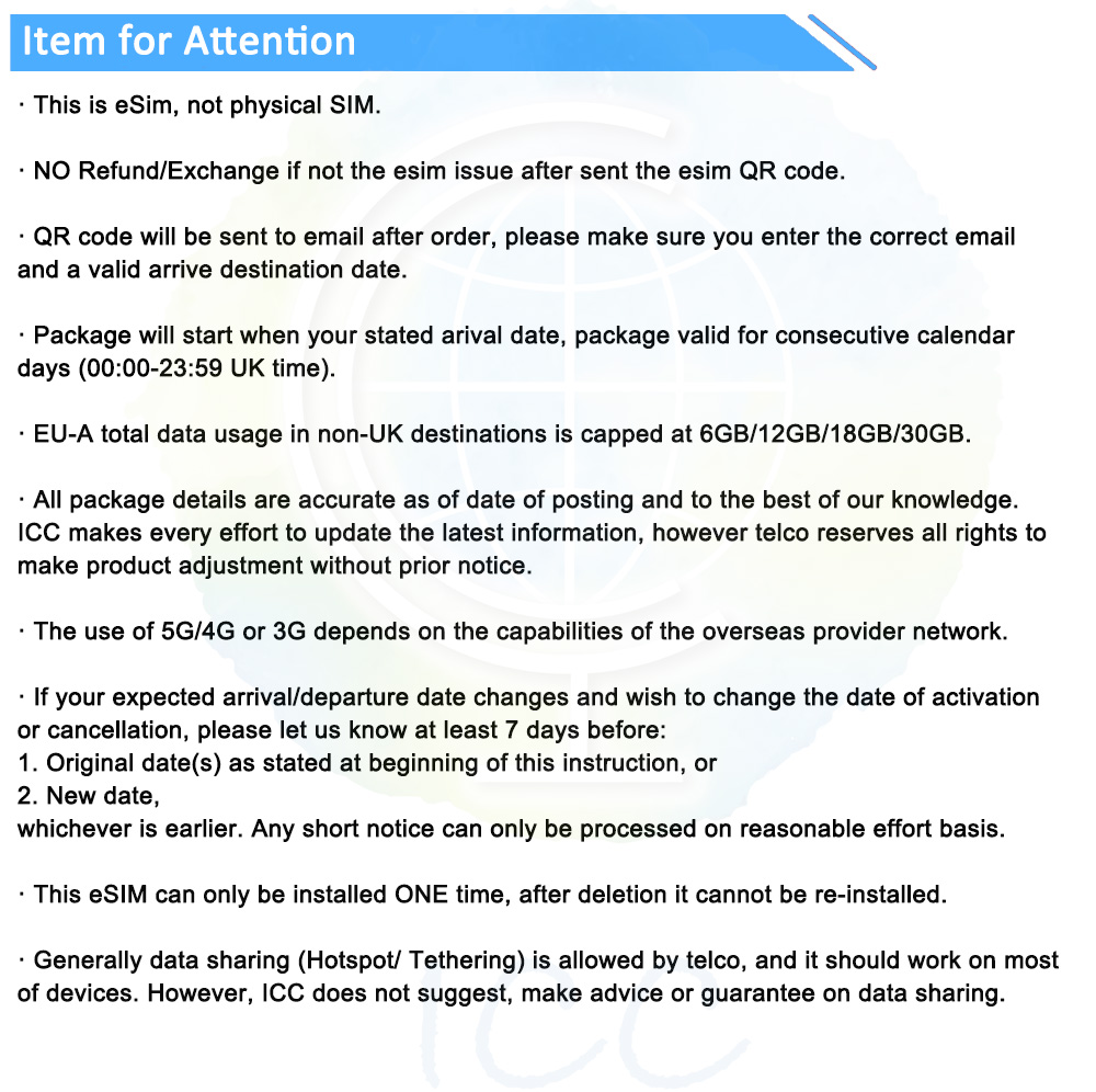 ICC eSIM- Europe & UK EU-A 10-30 Days 5G/4G Data + Europe Call | Shopee ...