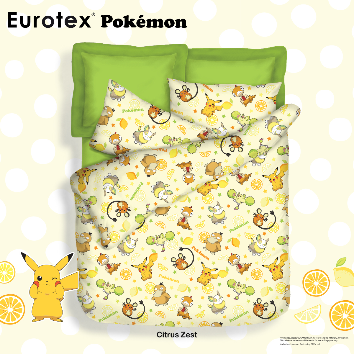 Pokemon Microluxe, 900 Thread Count, Fitted Bedsheet Set / Summer Light ...