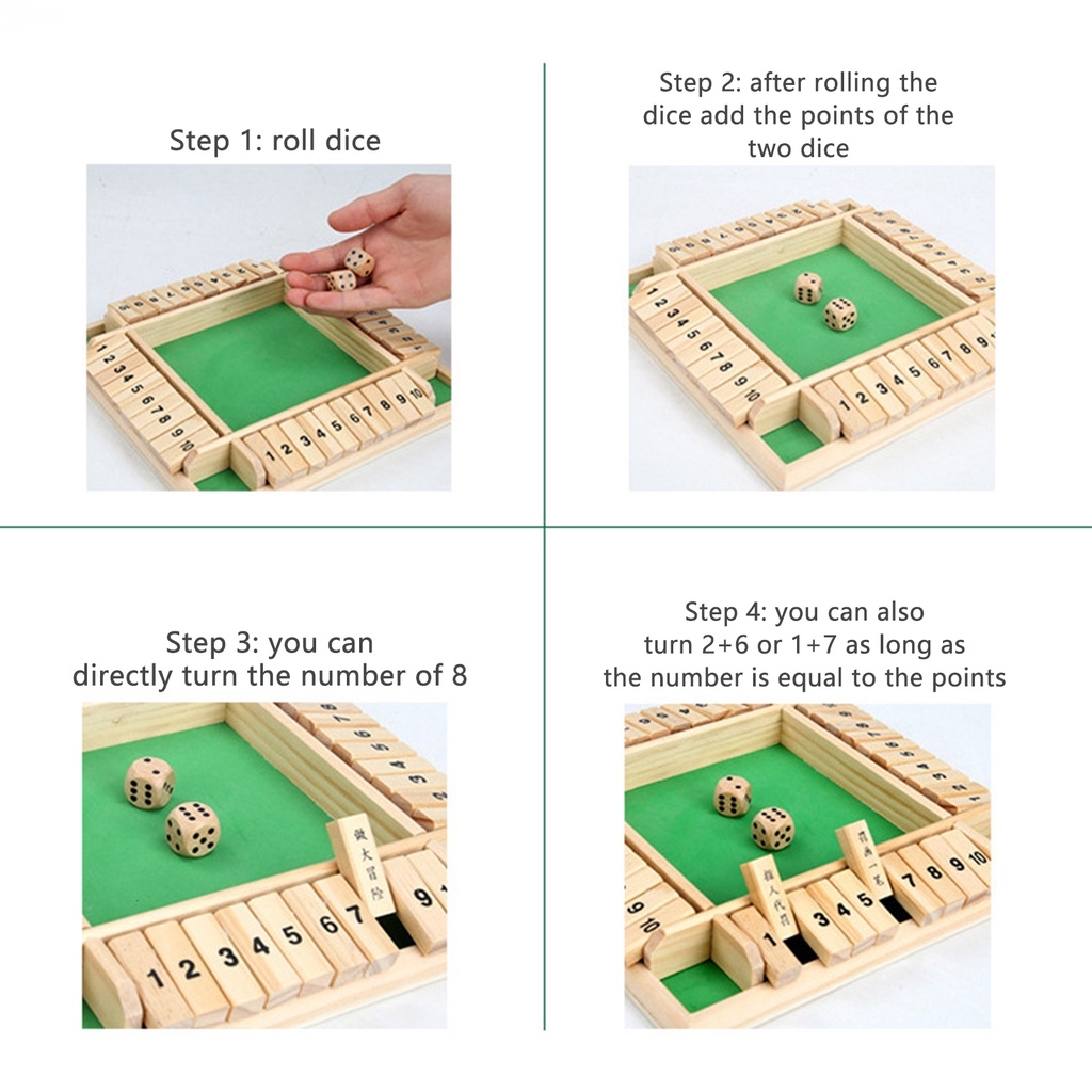 Shut The Box Game for 2-4 Players Classics Tabletop Game Wood Made ...
