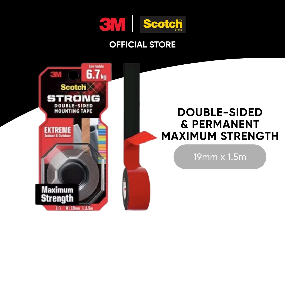 3M™ Scotch® Double-Sided Mounting Tape, Extreme, Maximum Strength, 1 roll/pack, 19 mm x 1.5 m ...