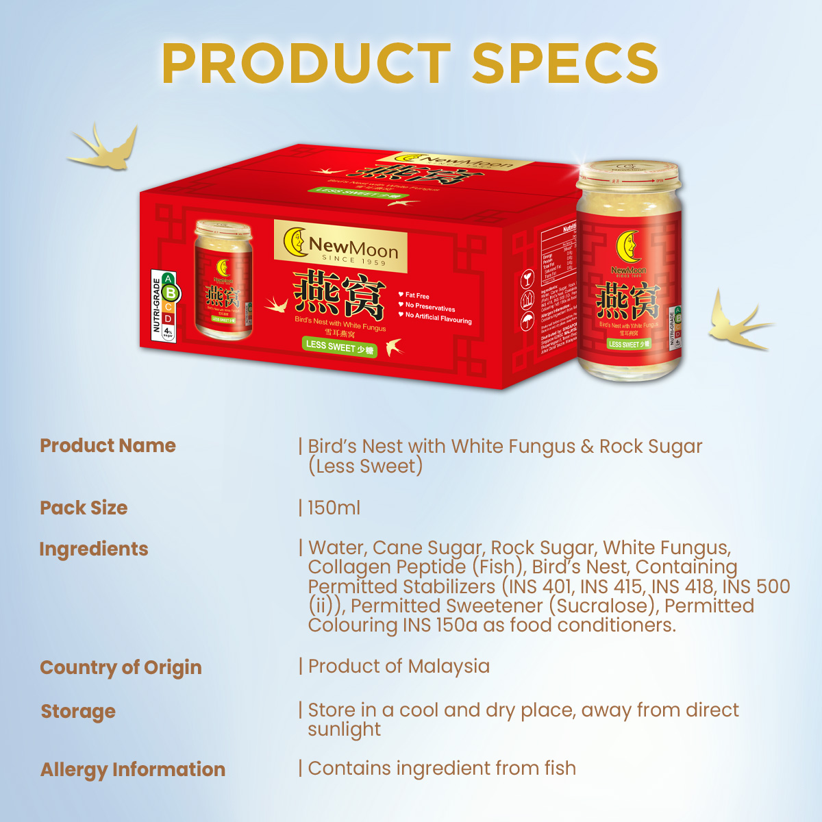 [Less Sweet] New Moon Bird's Nest with White Fungus Rock Sugar 150g x 15 bottles | Shopee Singapore