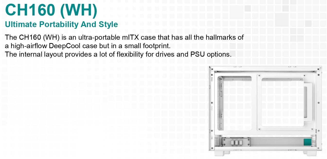 DEEPCOOL CH160 Ultra-Portable Tempered Glass Mini-ITX Case, Black ...