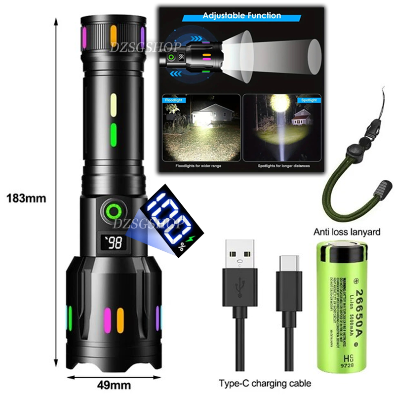 DZSG Super Flashlight 5000W Touchlight Powerful Battery Powered USB ...