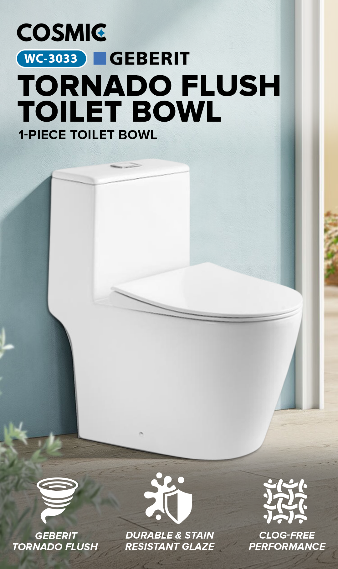 MIDAS x Cosmic Geberit Tornado Flush 1-Piece Toilet Bowl One Piece WC ...