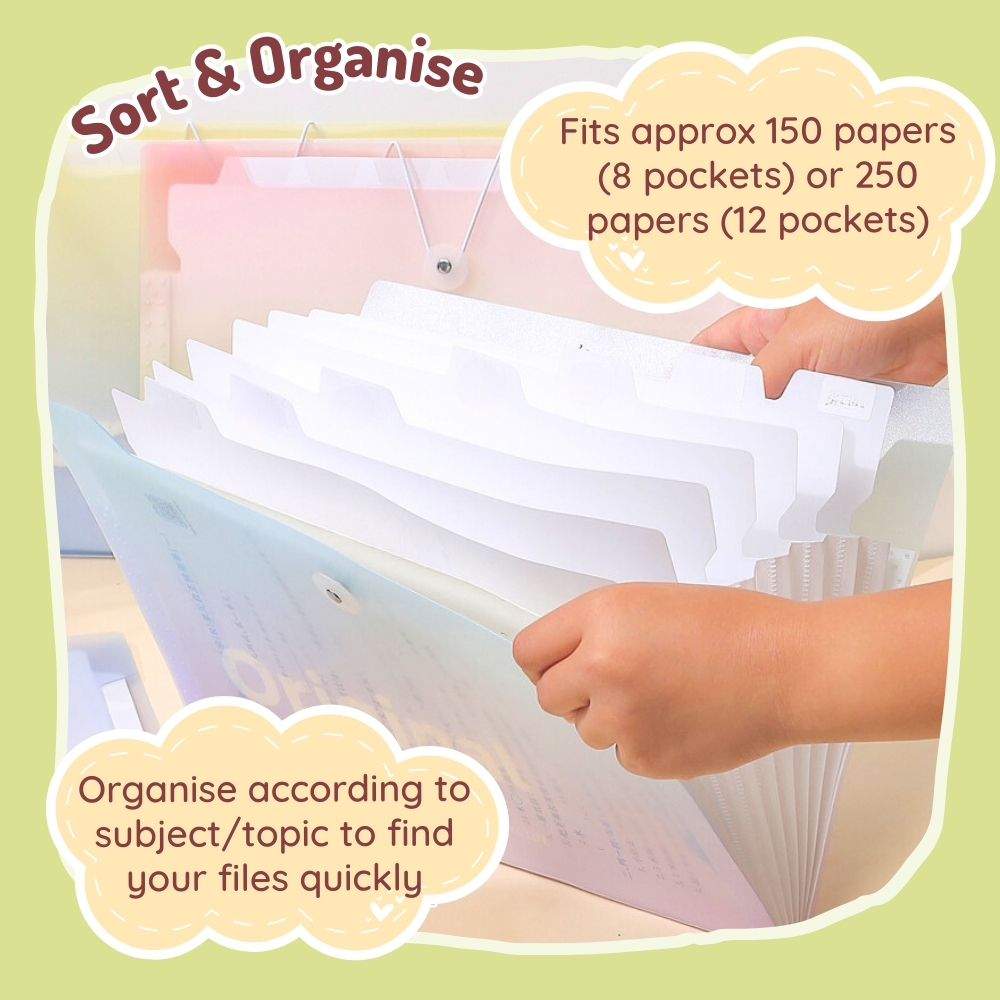 Cute A4 File Folder 8 or 12 Pockets Expanding Plastic Document Folder ...