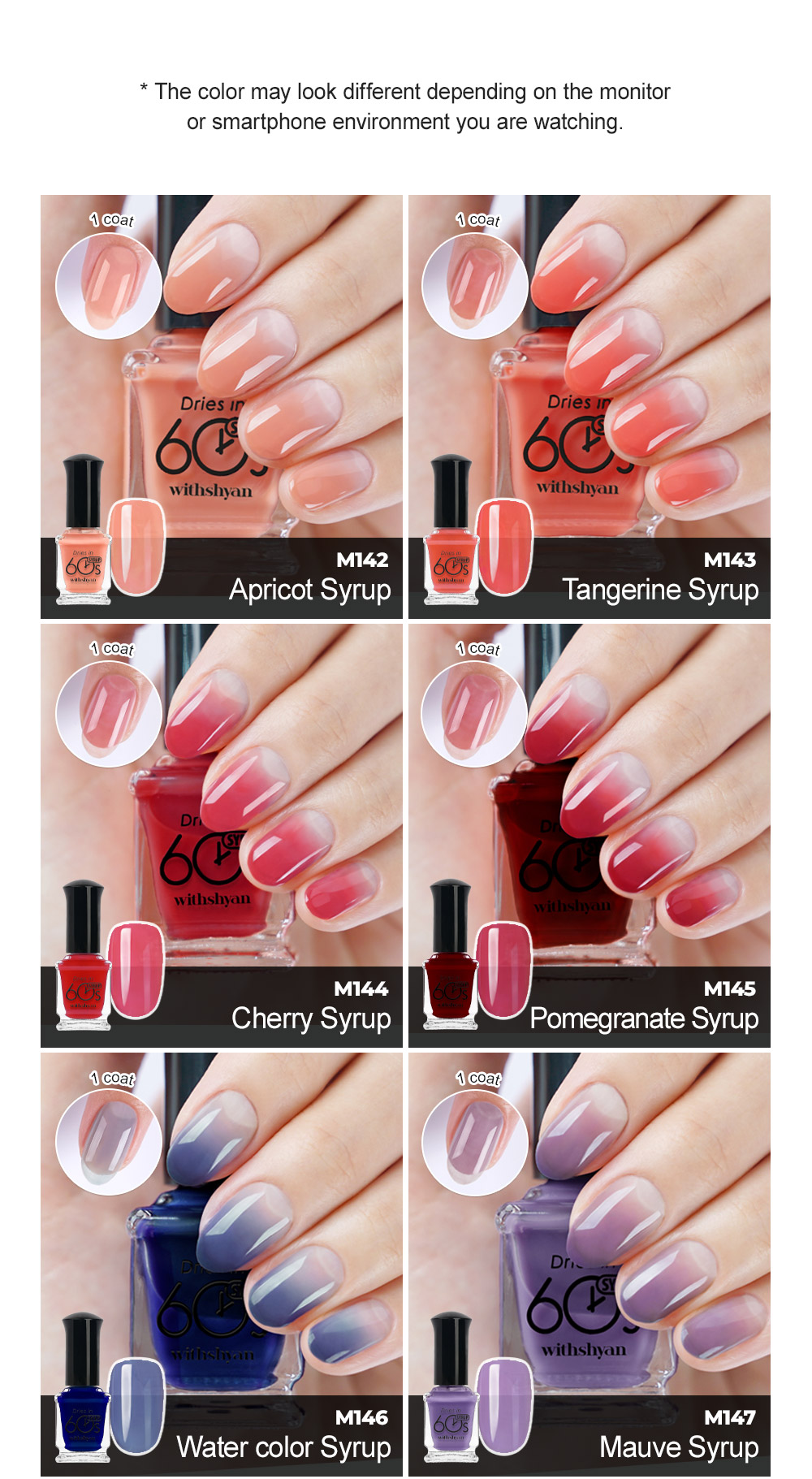 Withshyan 60s Fast Dry Syrup Nail Polish Colors M142 to M154 | Shopee Singapore