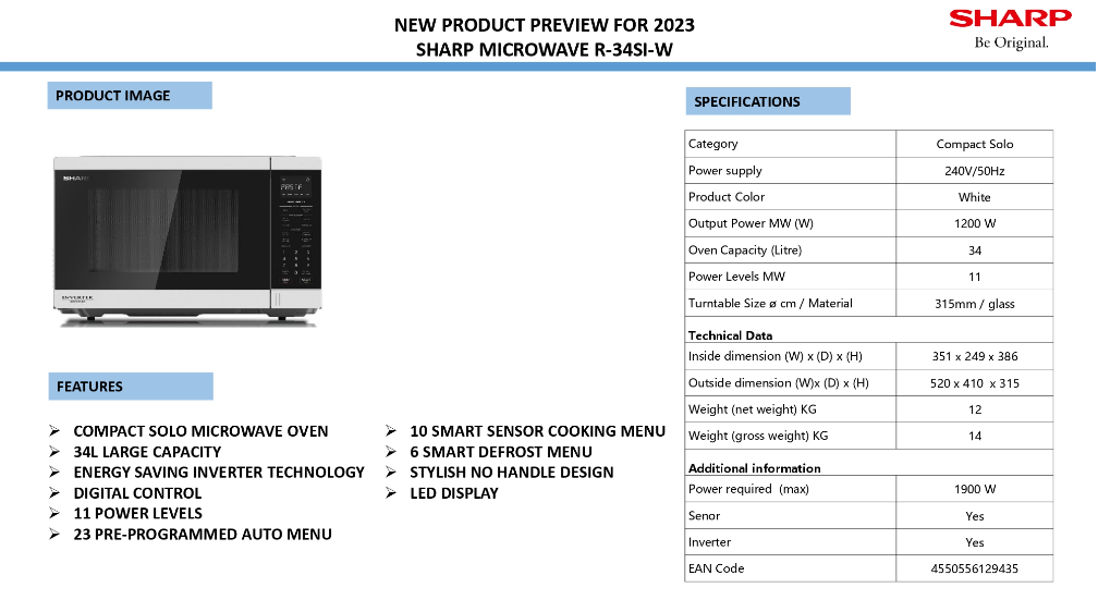 SHARP R-34SI-W / R-34SI-BS 34L MICROWAVE OVEN + 1 YEAR WARRANTY ...