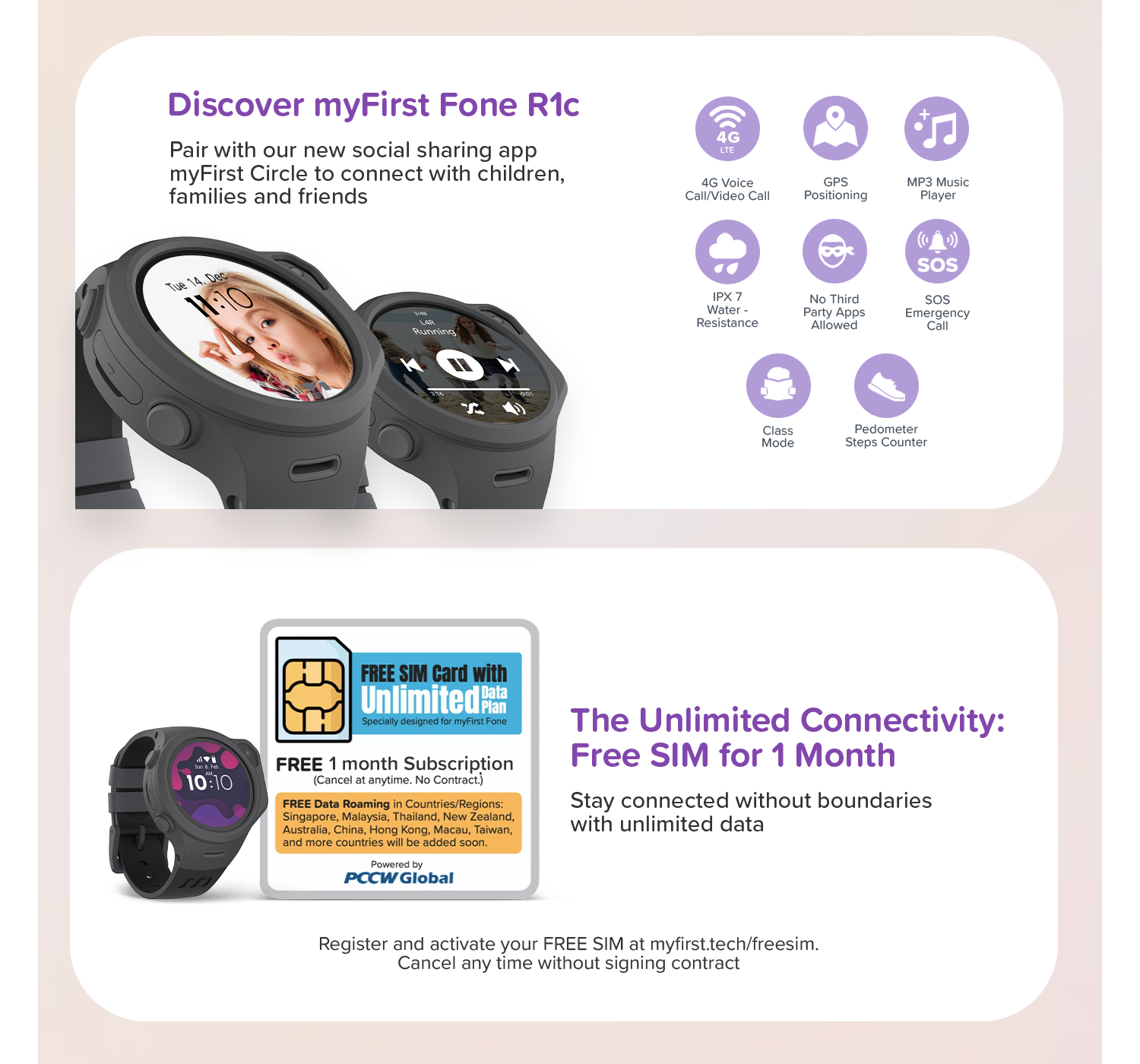 myFirst Fone R1c - 4G Smartwatch Phone for Kids with Voice & Video Call GPS Tracking Class Mode ...