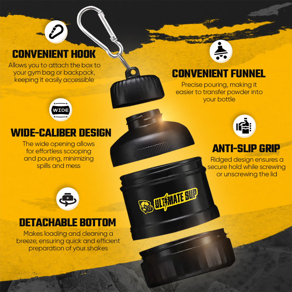 Ultimate Sup, Stackable Powder Container, Water Bottle, Powder Storage ...