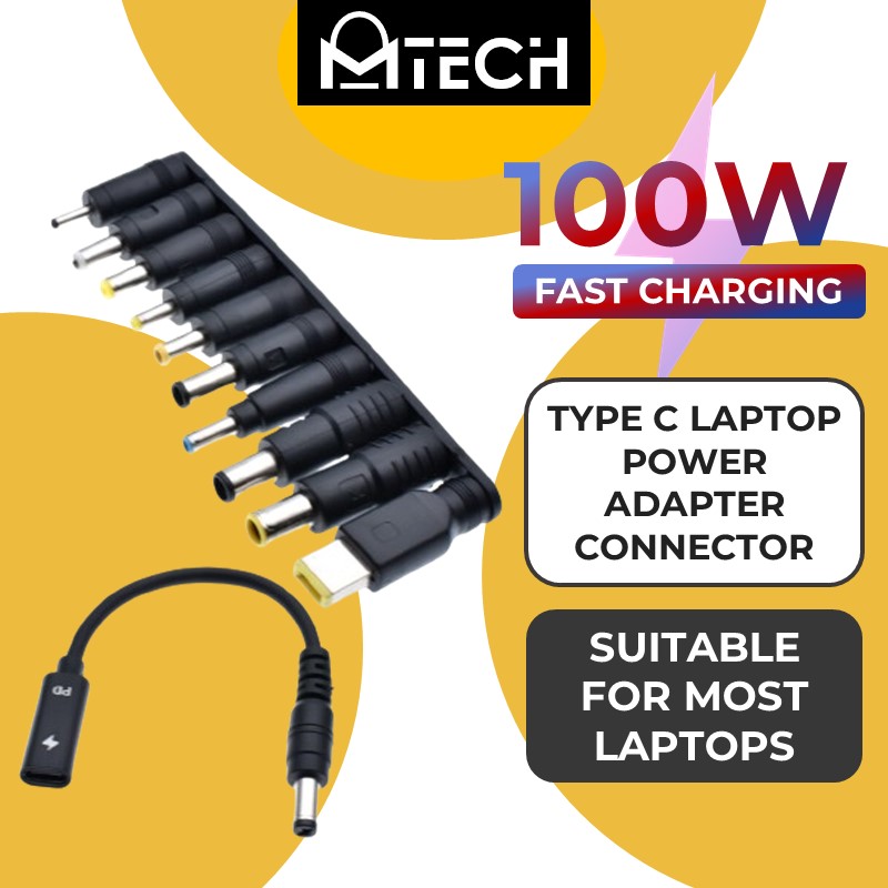 MTech 100w 65W Type C Laptop Power Adapter Connector Dc Plug | Shopee ...
