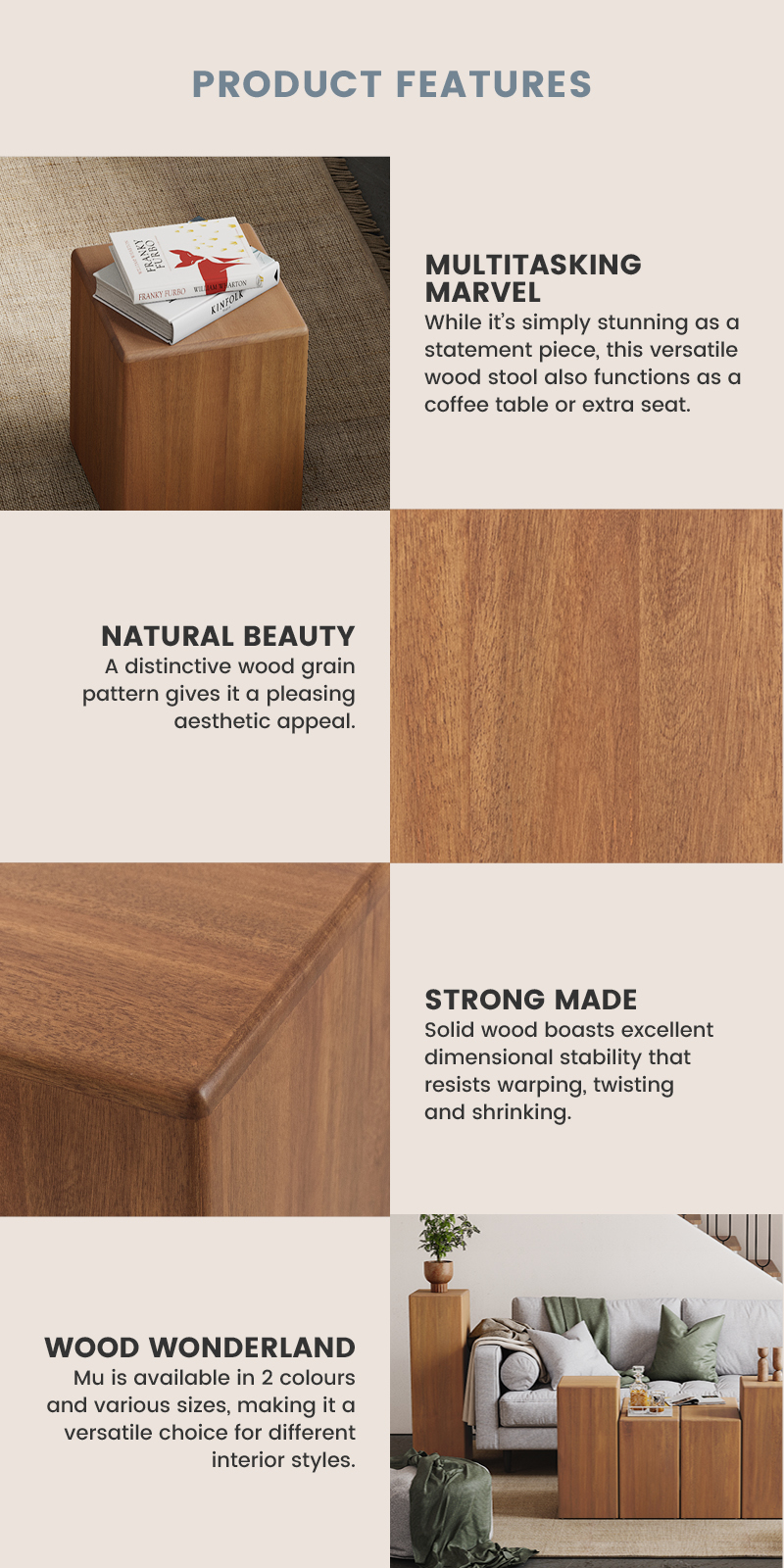 [Pre-Order] mooZzz Mu Wood Stool / Side Table – Mahogany (25 Sizes ...