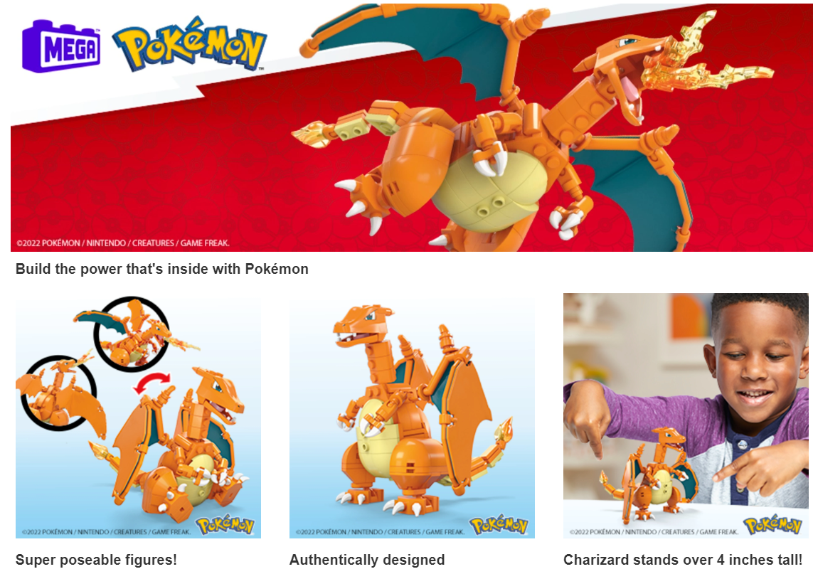 MEGA Pokémon Charizard Construction Set, Building Toys For Kids ...