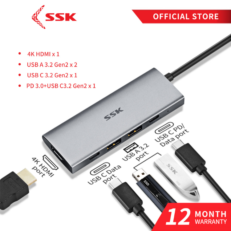 SSK SC108 5-In-1 Multi Port USB Type C Adapter 1050MB/s USB 3.2 Gen2 ...