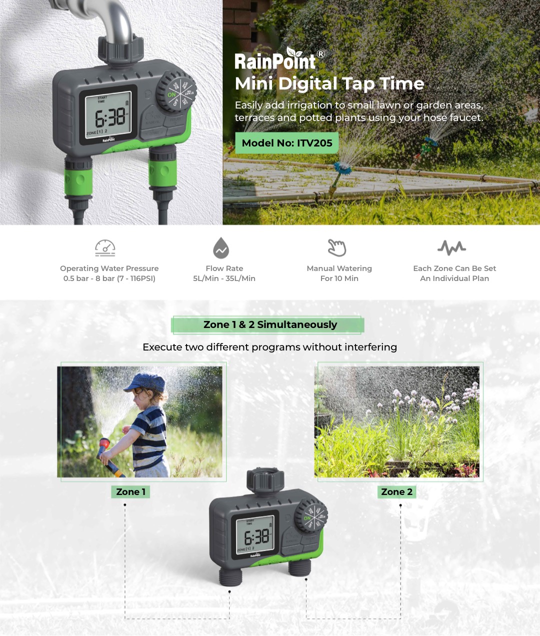 RainPoint Mini Digital Tap Timer [Programmable, Auto Irrigation, Time ...