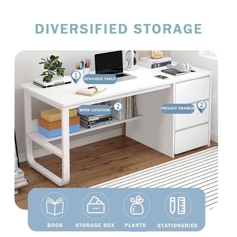 PM Office Computer Table With Drawer Cabinet Home Wooden Student Study ...