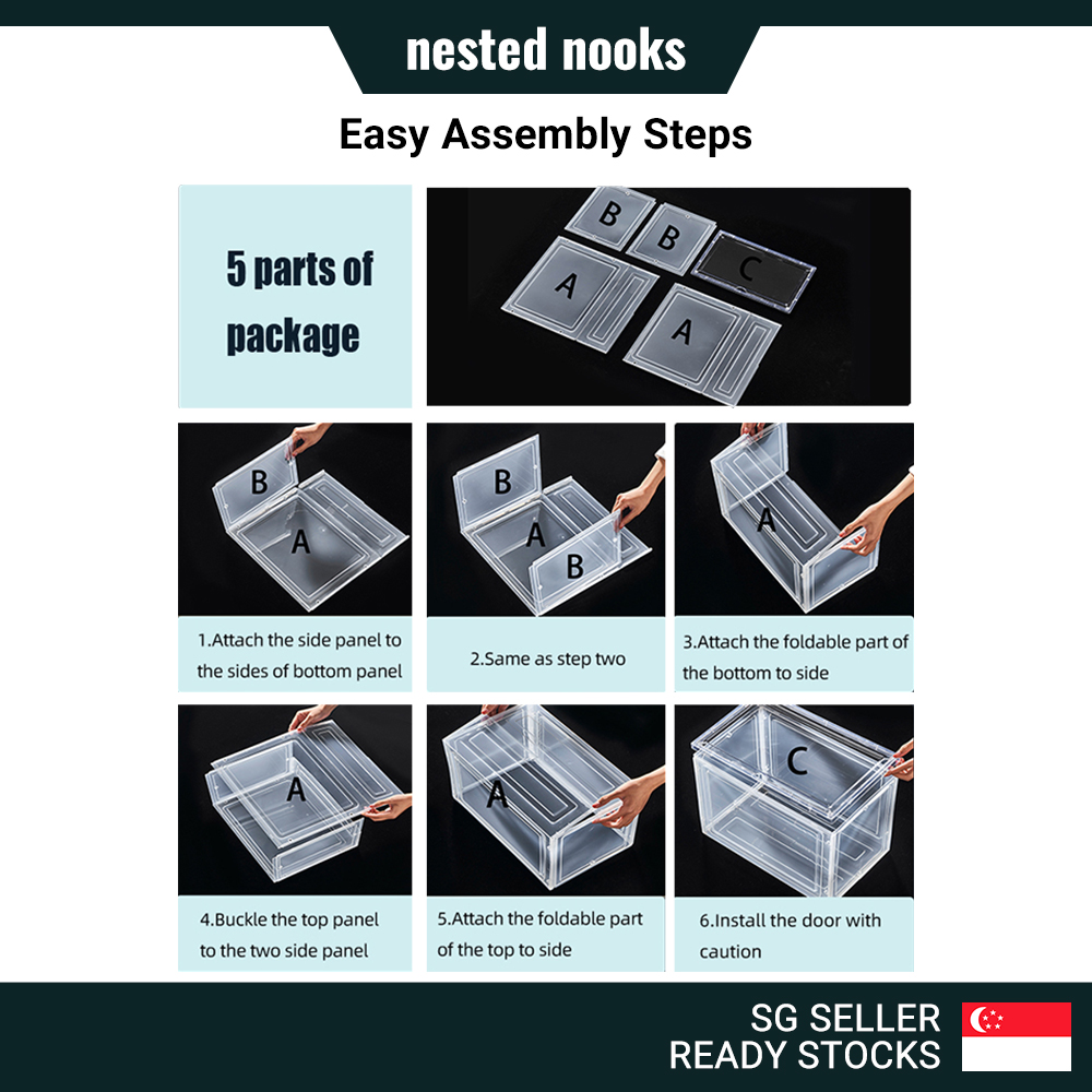 Premium Thick Solid Quality Display Transparent Shoe Box with Magentic ...