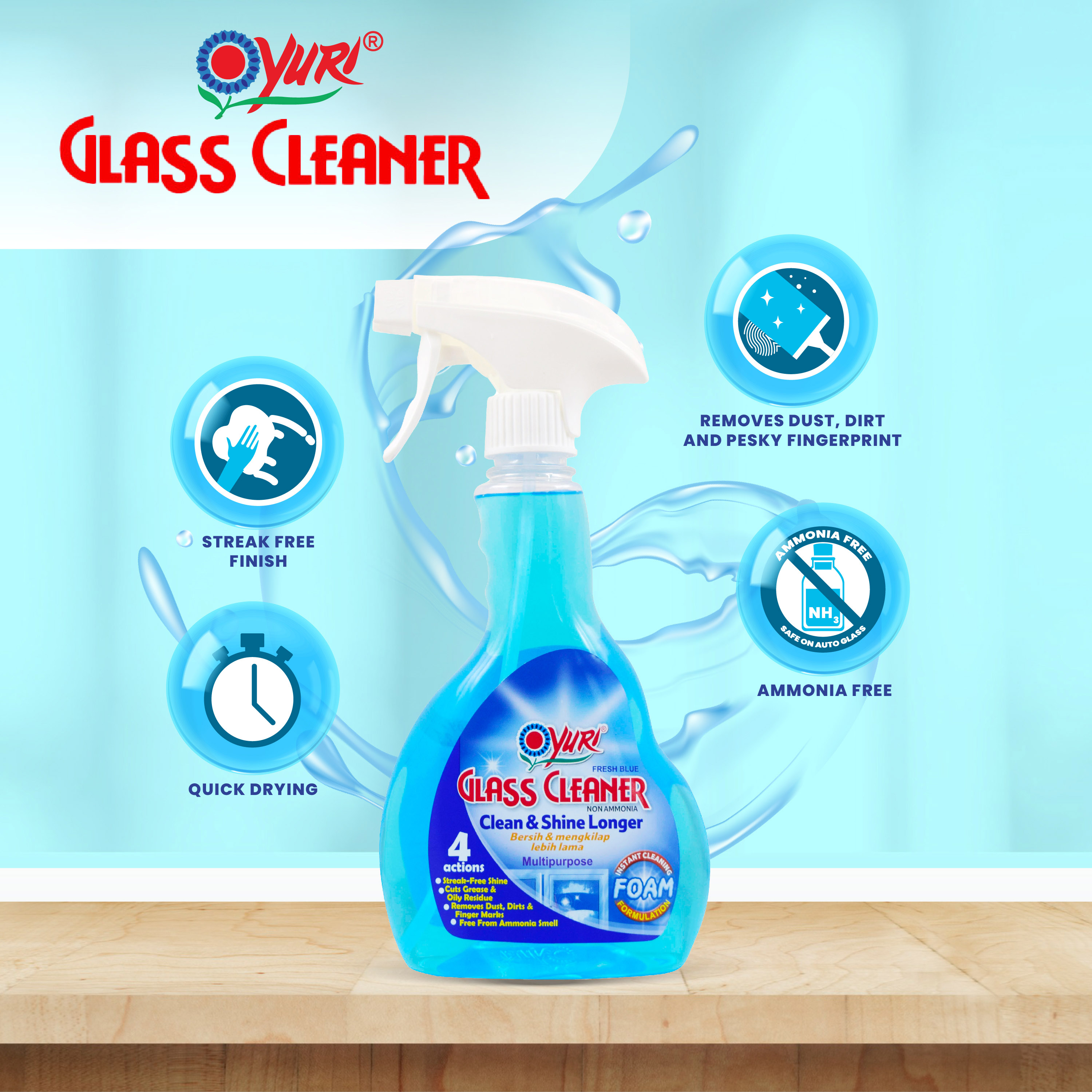 [Twin Pack] Yuri Glass Cleaner Spray 500ml+Refill 500ml - Suitable for ...