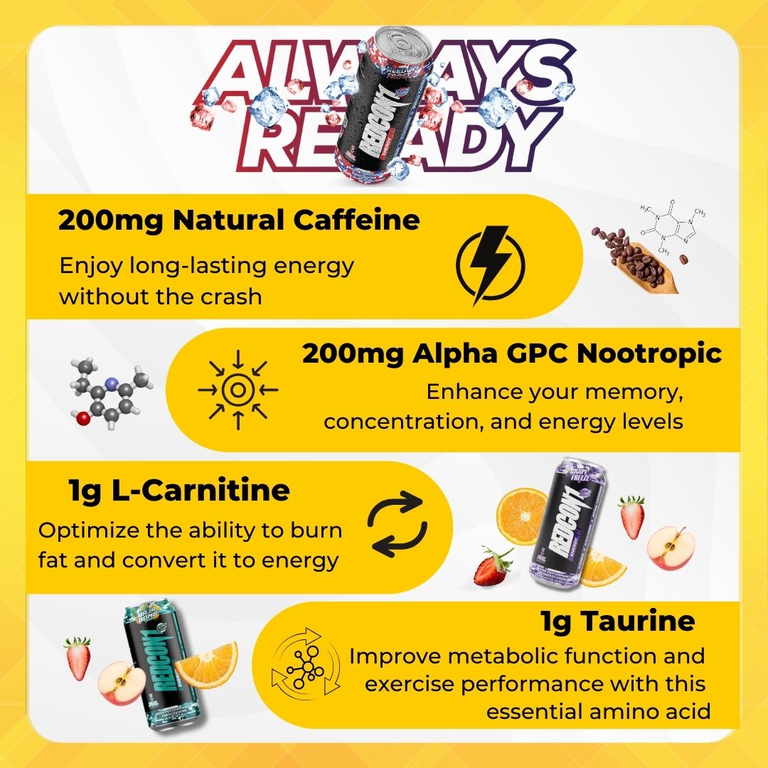 Redcon1, High Performance Energy Drink, Pre Workout, 200mg Natural Caffein, Zero Sugar, Various ...