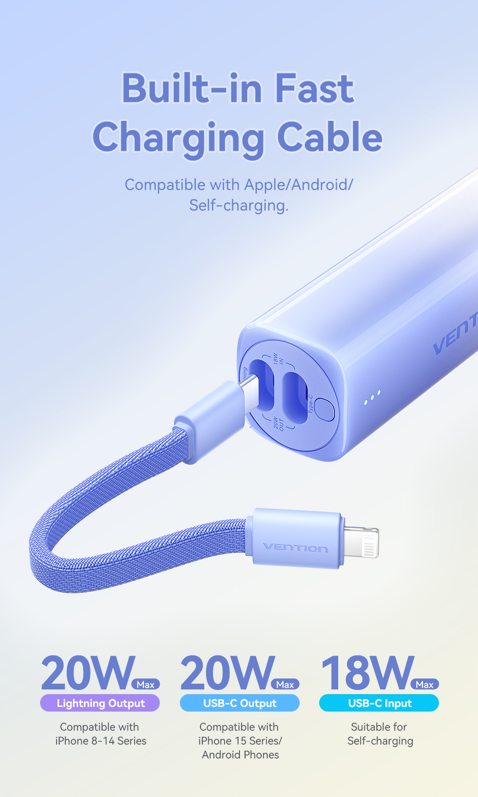 Vention Colourful Power Bank Fast charging Small Powerbank 5000mAh ...