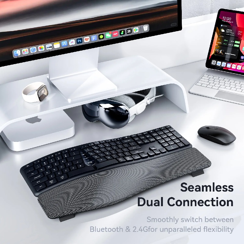 Split Wireless Ergonomic Keyboard with Bluetooth and Cushioned Wrist ...