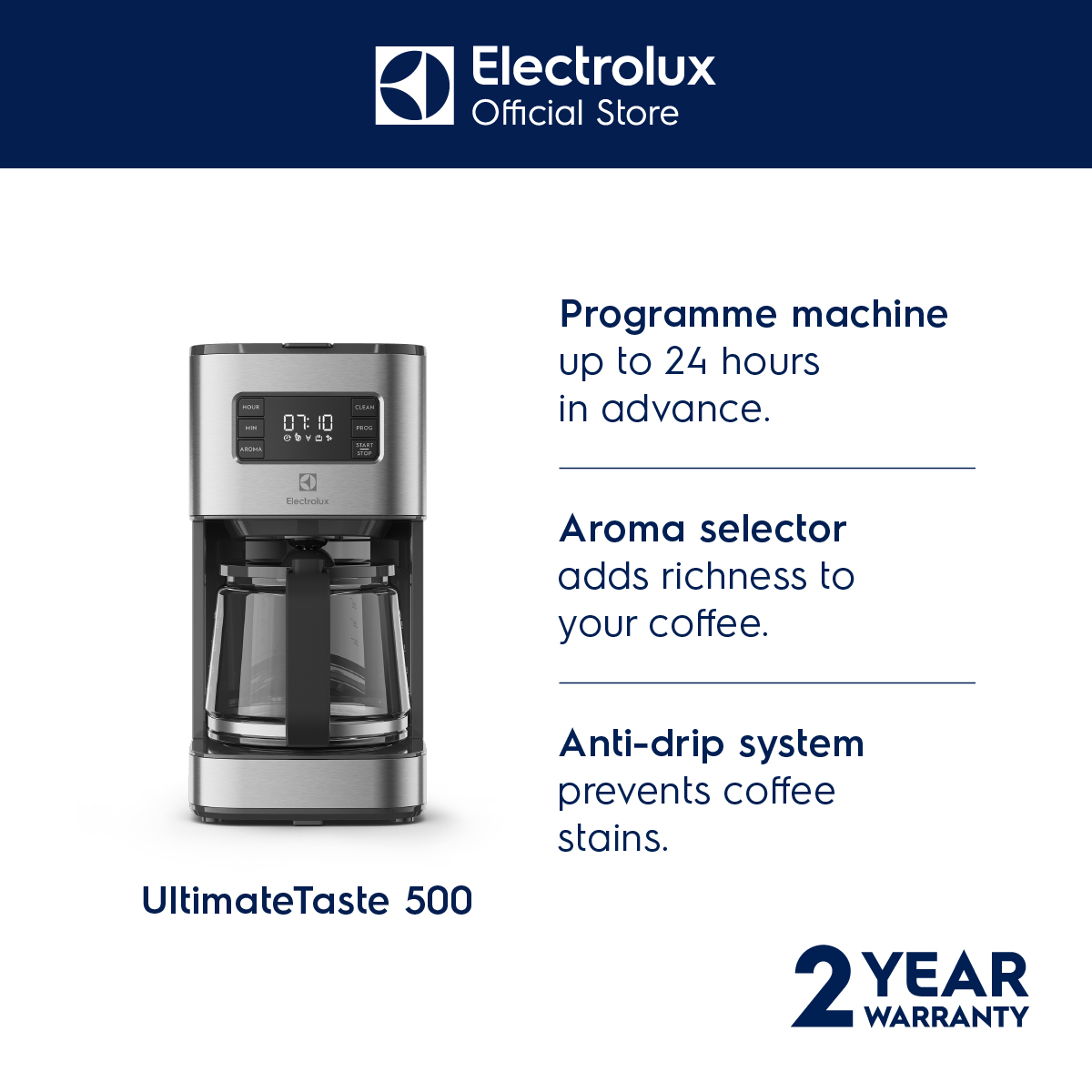 Electrolux E5CM1-80ST (900279963) 1.25L UltimateTaste 500 Drip Coffee ...