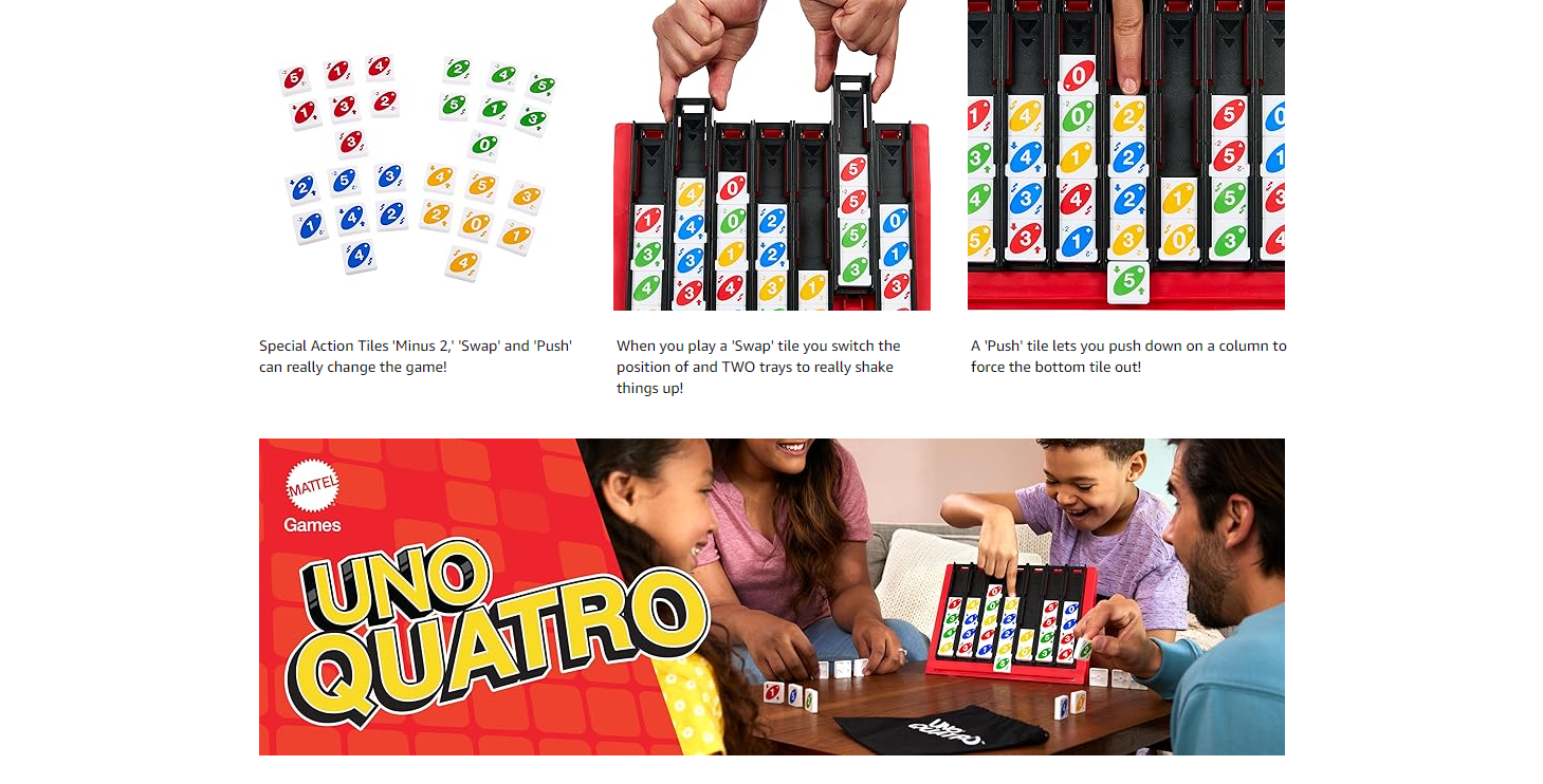 Mattel Games UNO Quatro Game with Colored Tiles & Plastic Game Grid for ...