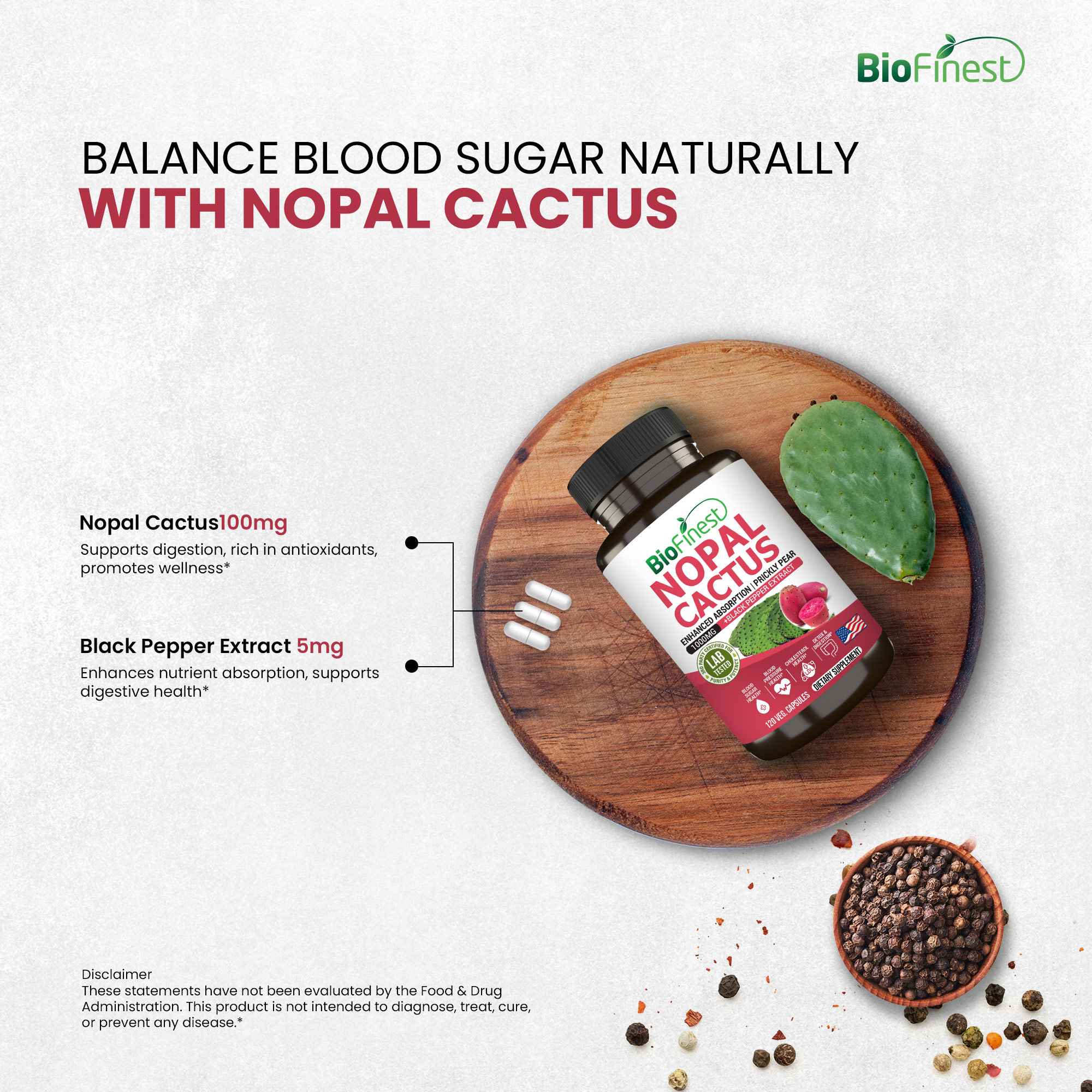 Biofinest Nopal Cactus 1000mg Supplement Prickly Pear Digestion Weight ...
