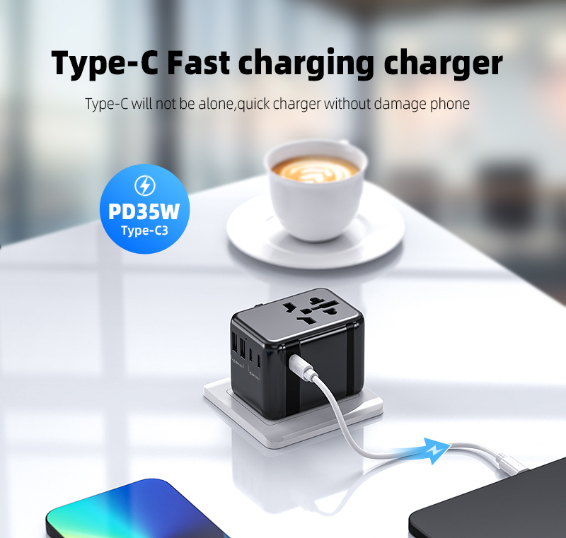 AIRDROPTECH 35W / 15W Universal Travel Adapter with USB Ports + Type-C ...
