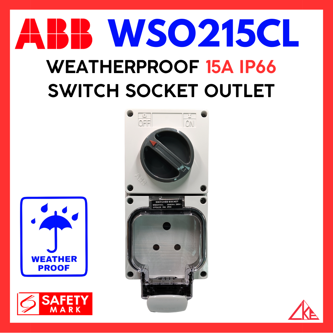 (SG Stock) ABB WSO215CL - 15A IP66 Weatherproof Switched Socket Outlet ...