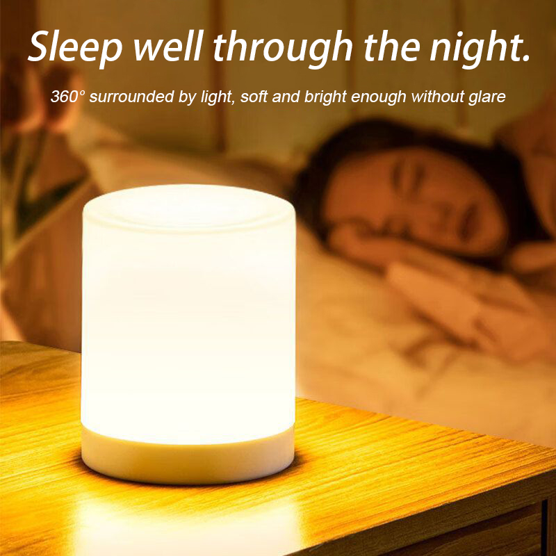 Round Touchlight Mini LED Light Rechargeable Bedside Lamp Dimmable ...