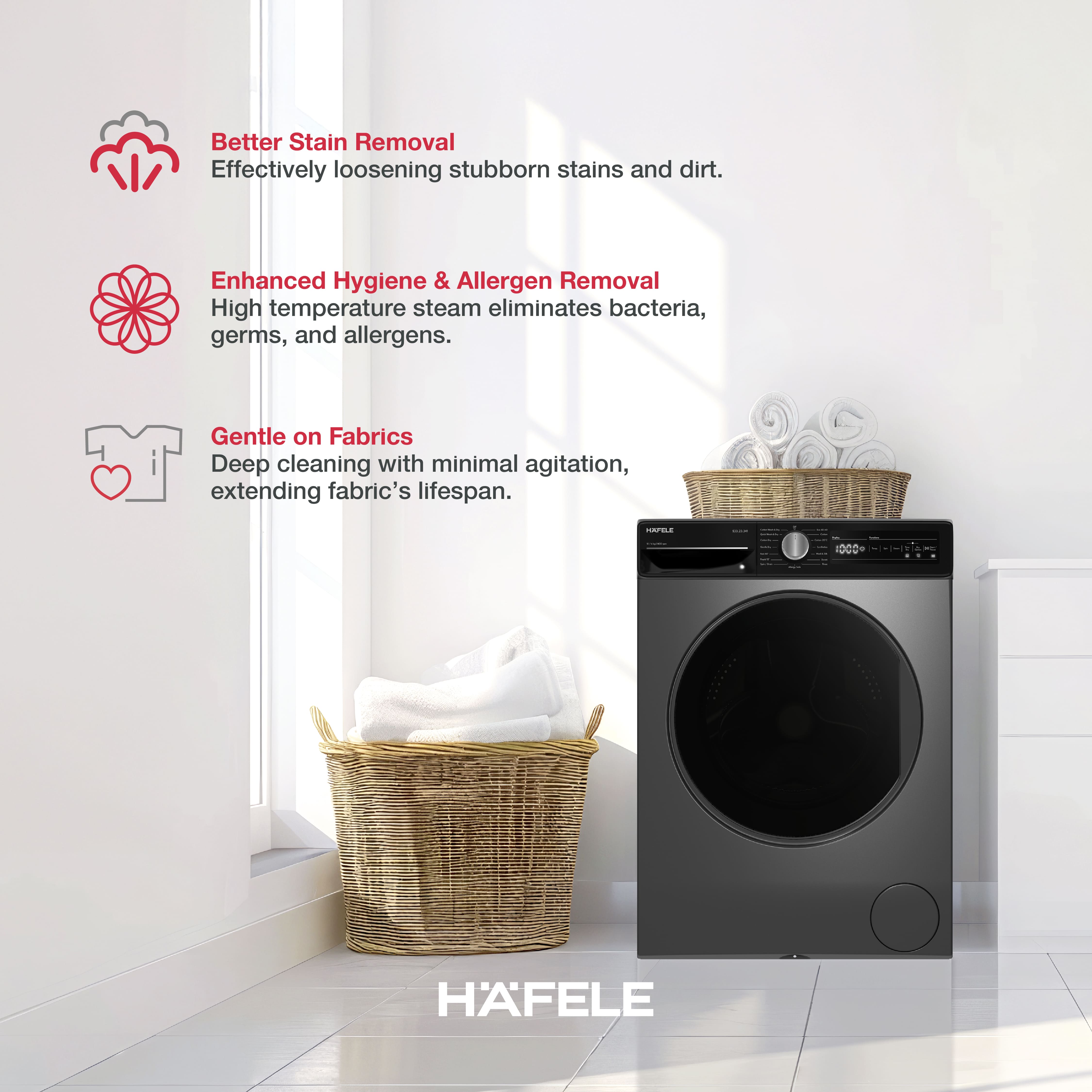 Hafele 10kg/6kg Front load Washer Dryer | 4 Tick Efficiency | Steam ...