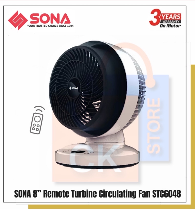 SONA 8” Remote Turbine Circulating Fan (Desk/Floor Fan) STC 6048 ...