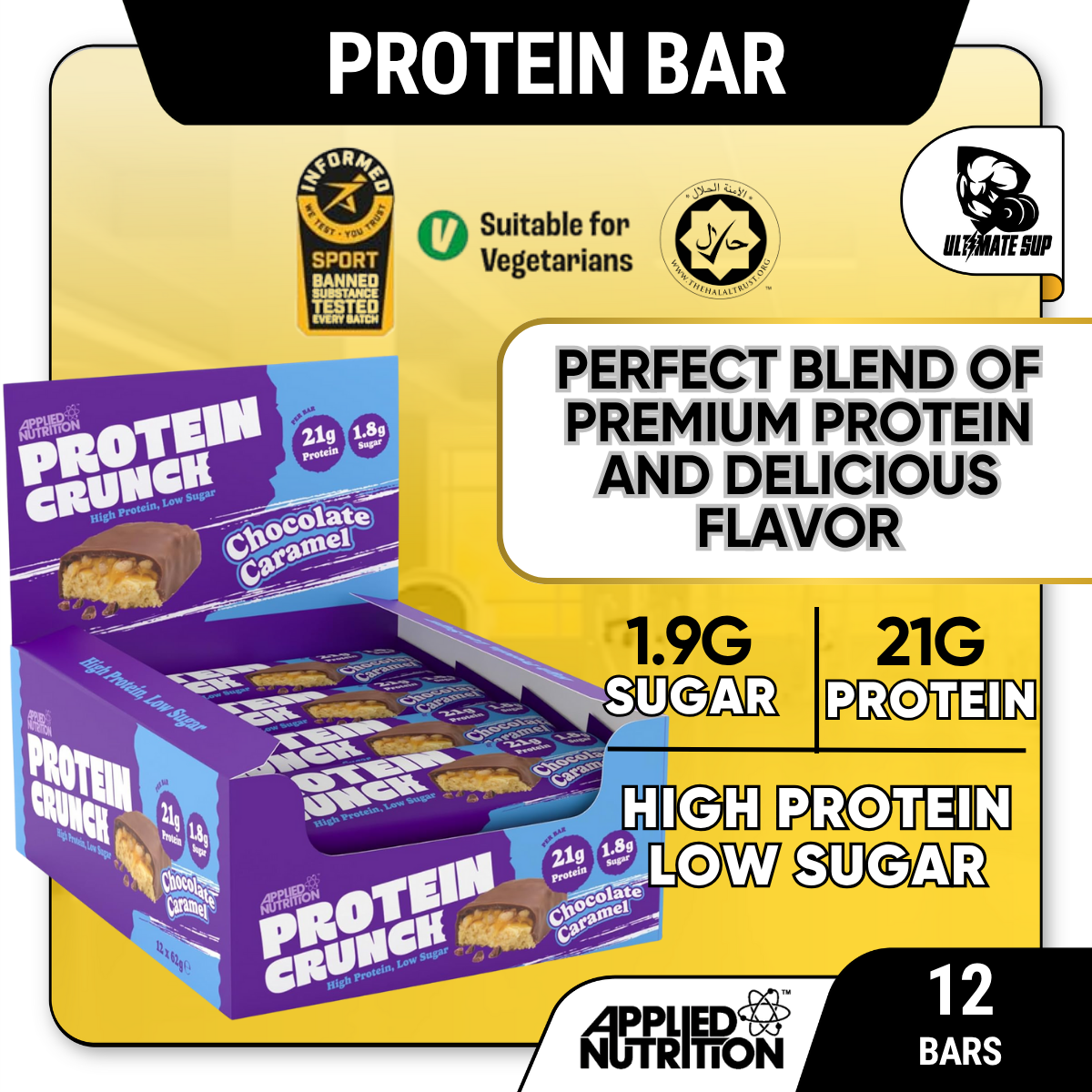 Applied Nutrition, Crunch Protein Bar, High Protein, Low Sugar ...