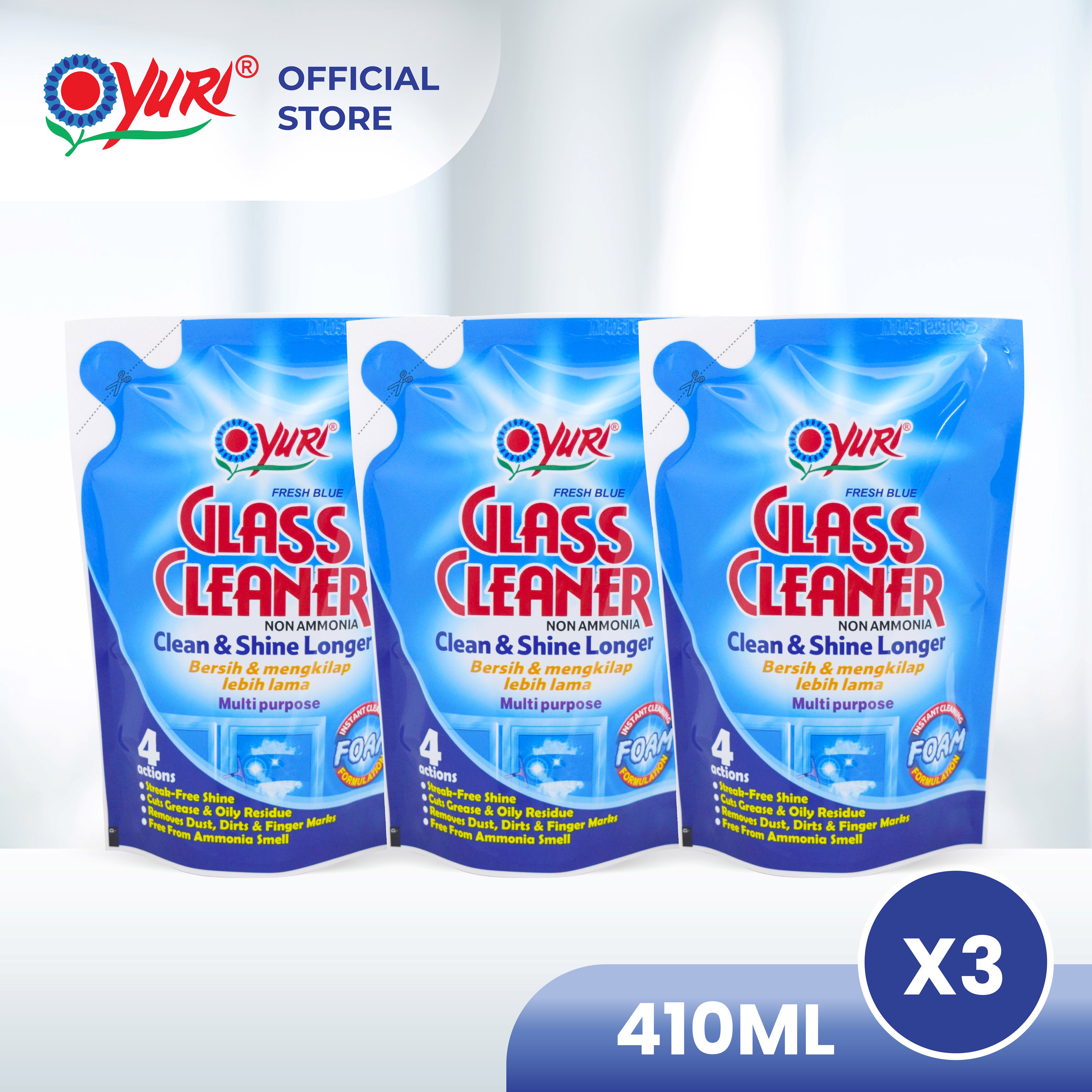 [Bundle of 3] Yuri Glass Cleaner 410ml x3 - Suitable for Auto Glass ...