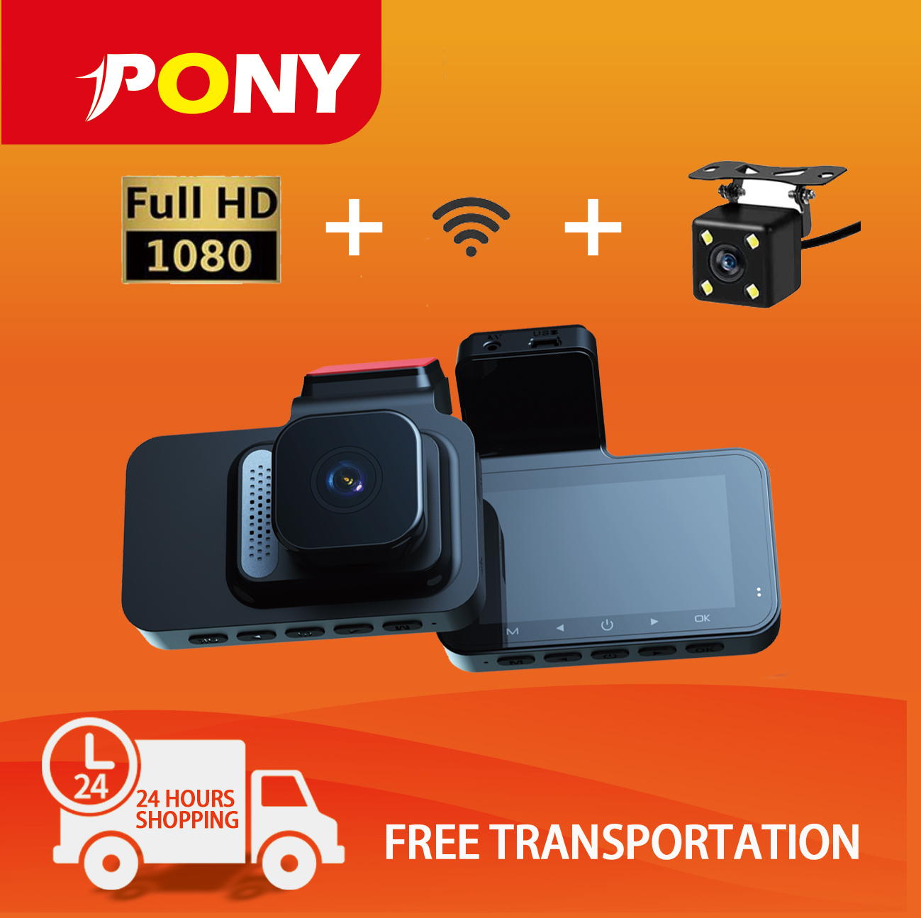 Pony 4-inch dual recording WiFi driving recorder, high-definition dual ...