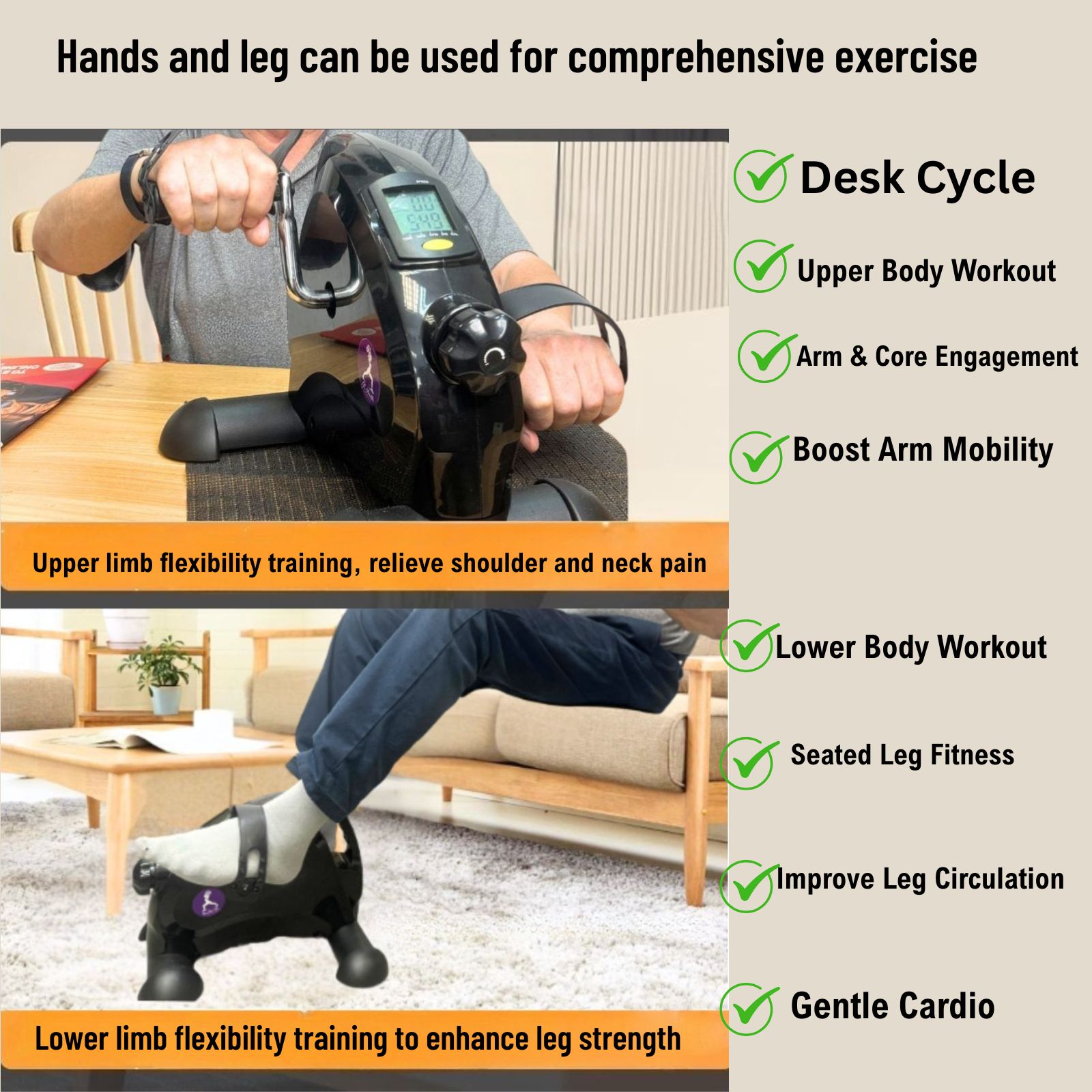 JCHealth Mini Exercise Bike: Portable Pedal Exerciser for Seniors ...