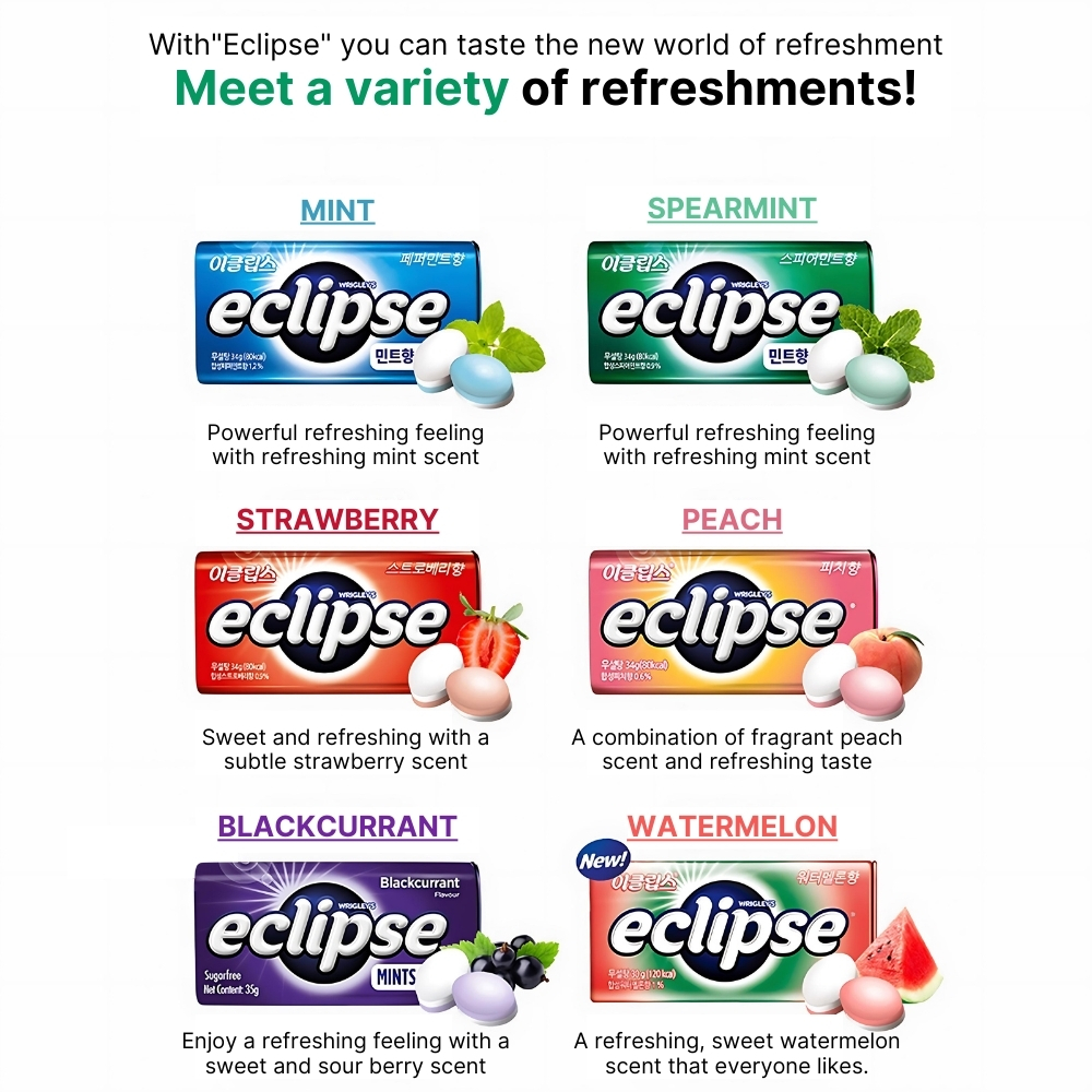 Eclipse Sugar Free Candy 6 Types / Pepper Mint / Spearmint / Peach ...