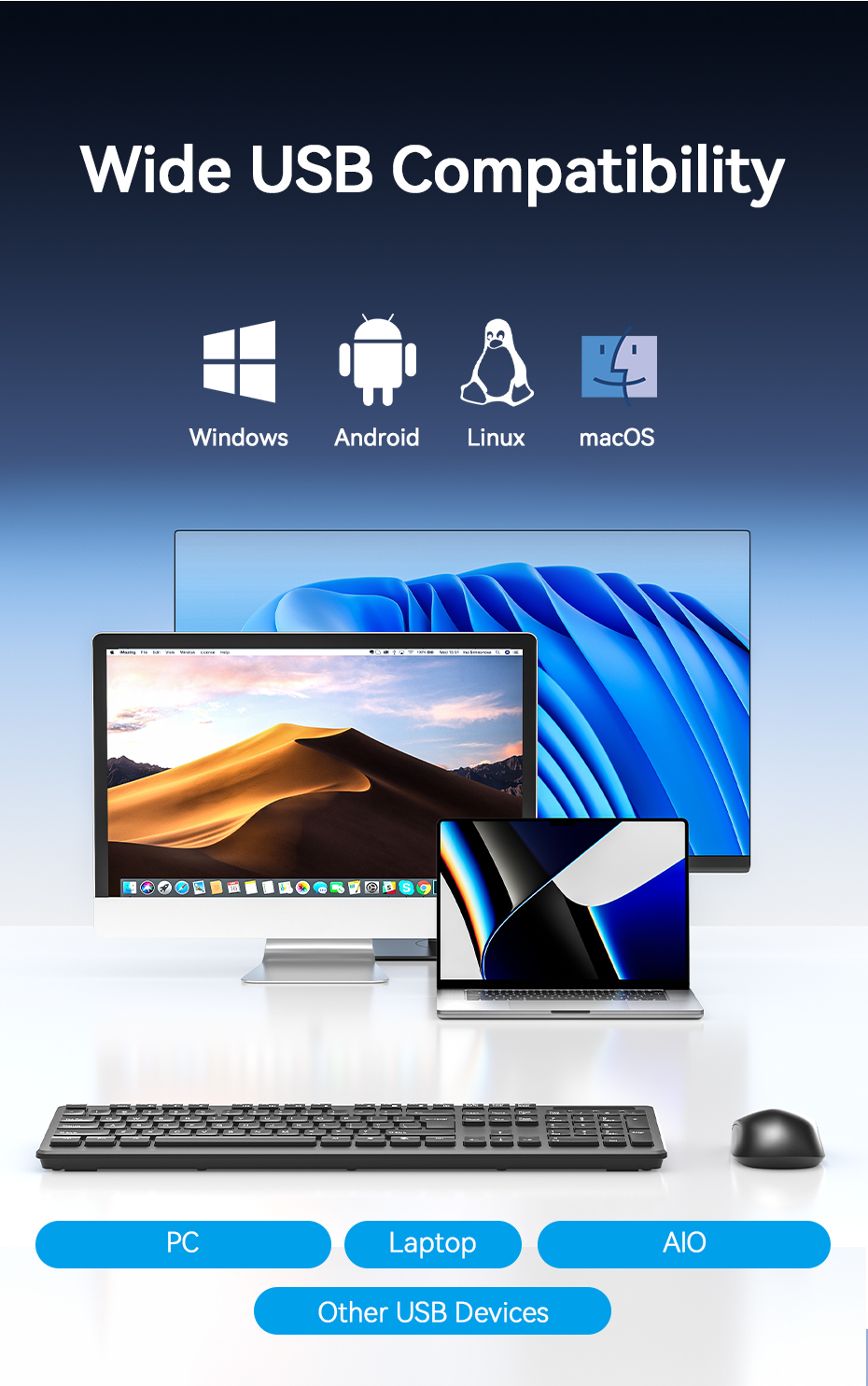 Vention High Performance Wireless Wired USB Mouse Optical Sensor 1200 ...