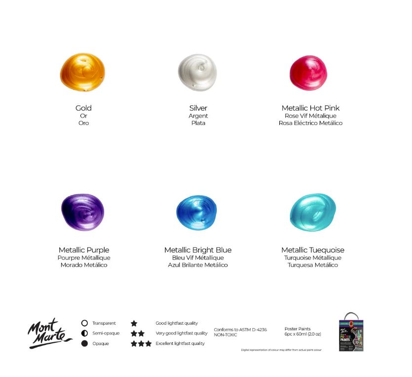 Mont Marte Metallic/Fluro Poster Paints 6pc/12pc x 60ml | Shopee Singapore